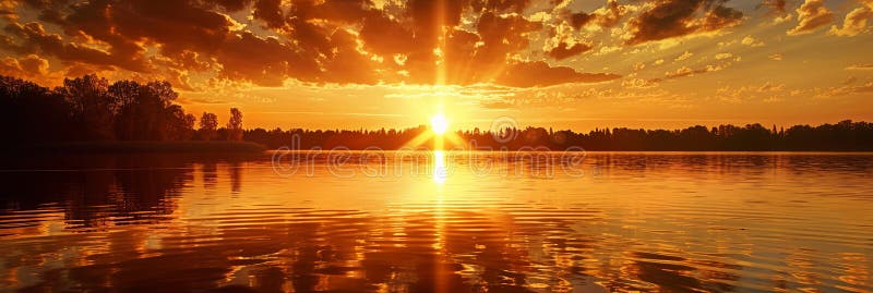 The Sun Sets Over a Tranquil Body of Water, Casting Warm Reflections on ...