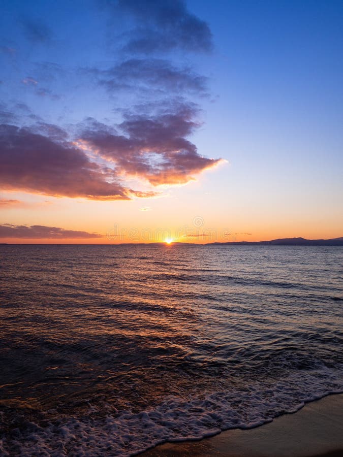Sun is Setting on the Beach in Kavala, Greece Stock Image - Image of ...