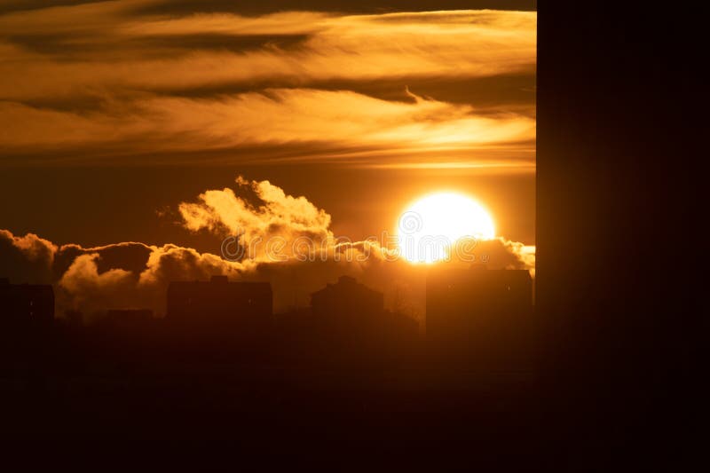 Sun Setting Behind Apartment Buildings.. Stock Image - Image of ...