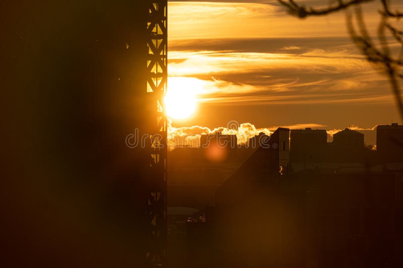 Sun Setting Behind Apartment Buildings.. Stock Photo - Image of summer ...