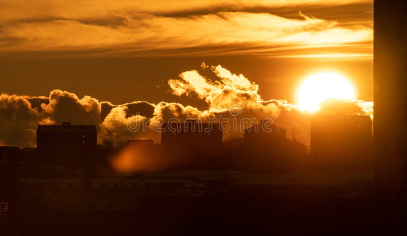 Sun Setting Behind Apartment Buildings.. Stock Photo - Image of modern ...