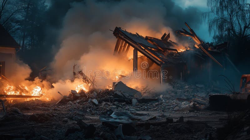 Sun Setting Behind Collapsing Building Ruins Stock Illustration ...