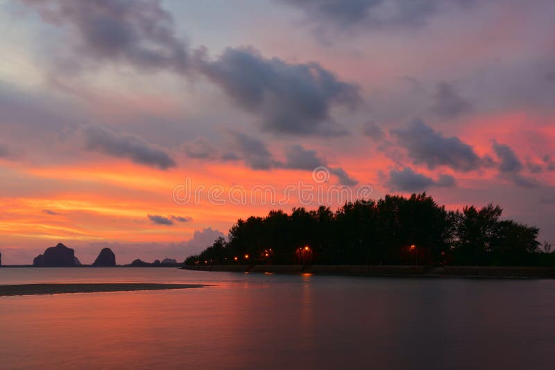 Sun Setting Behind the Hilly Islands Stock Image - Image of glow ...