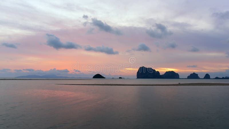 Sun Setting Behind the Hilly Islands and Cliffs at Krabi, Thailand ...