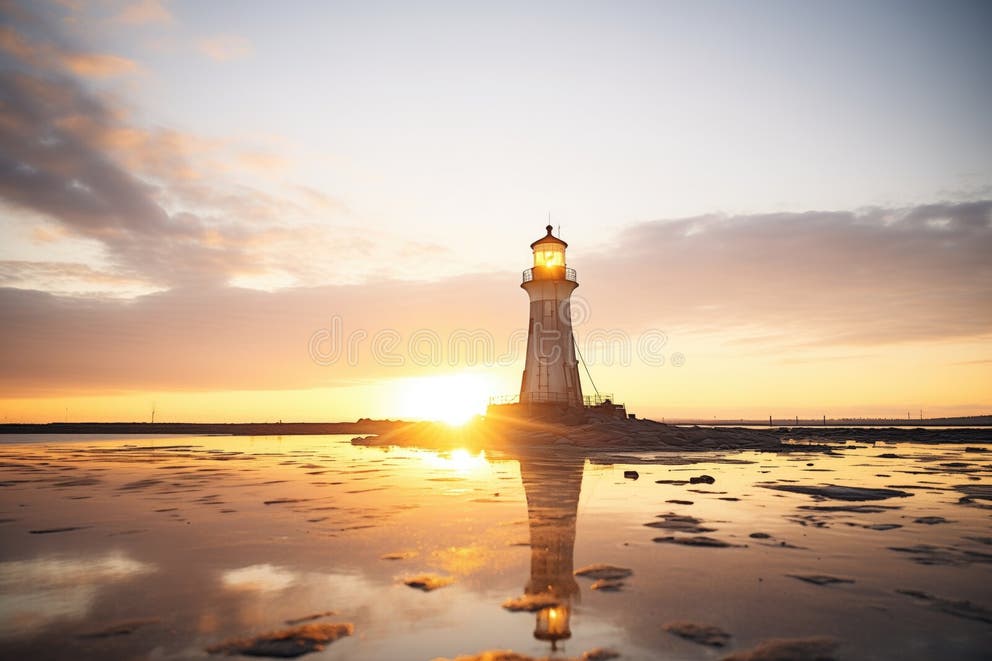 Sun Setting Behind Lighthouse without Lights Stock Image - Image of ...