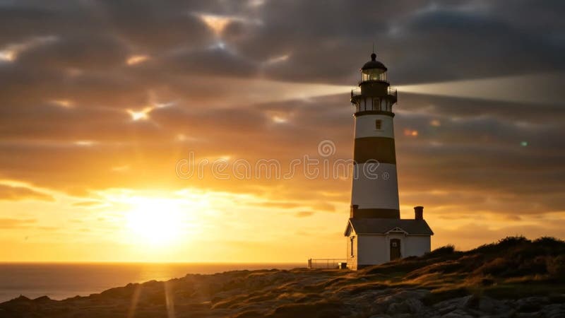Lighthouse at Sunset Over the Ocean View Stock Video - Video of nature ...