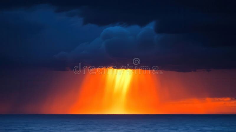 Sun Setting Behind a Line of Thunderstorms on the Horizon, Dramatic ...