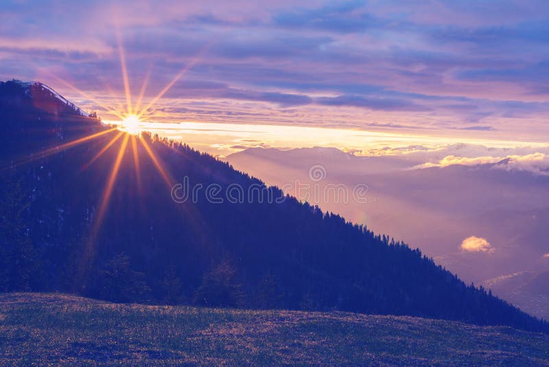 Sun is Setting Behind a Mountain Range Stock Image - Image of calendar ...