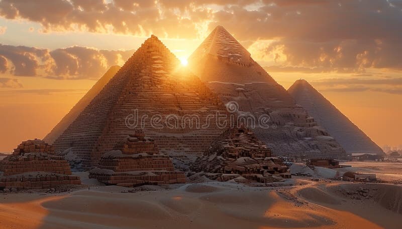 The Sun is Setting Behind the Pyramids of Egypt by AI Generated Image ...