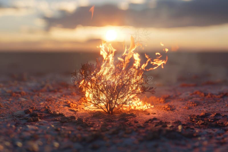 Sun Setting Behind a Small Bush, Perfect for Nature Lovers Stock Photo ...