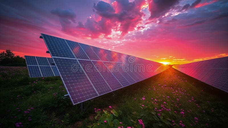 Sun Setting Behind a Solar Panel Stock Image - Image of innovation ...