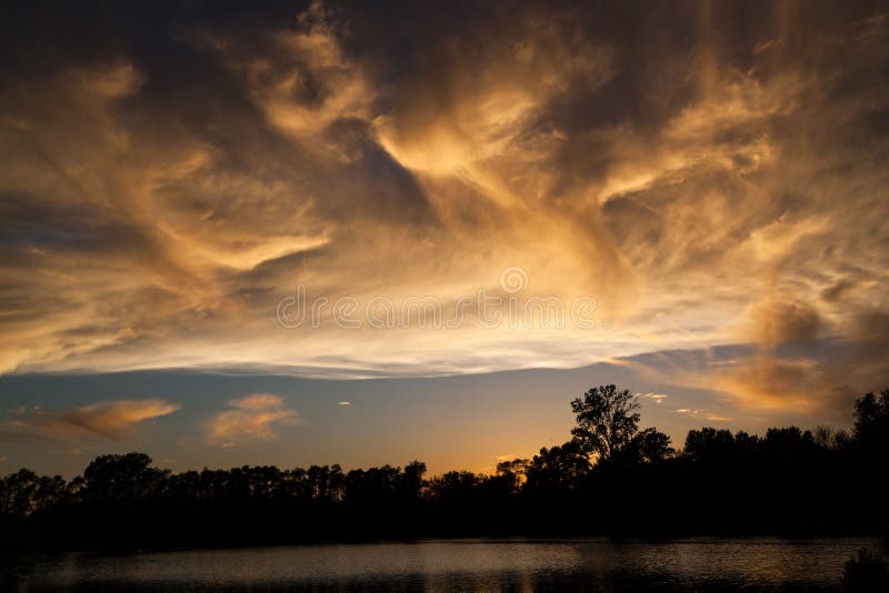 Sunset Over a Pond with Trees Stock Photo - Image of calm, outside ...