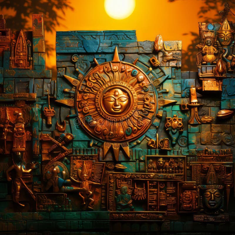 The Sun is Setting Behind a Wall with Many Items on it Stock ...