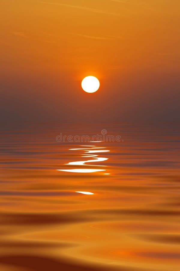 Sun setting in calm ocean stock illustration. Illustration of europe ...