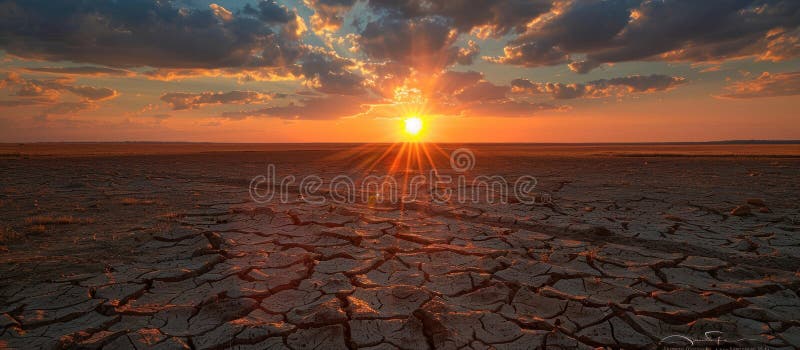 Sun Setting on Cracked Field Stock Photo - Image of field, fading ...