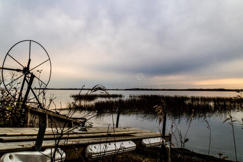 Sun Setting on the Fall Colours Around the Lake. Battleford Provincial ...
