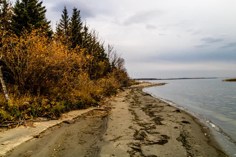 Sun Setting on the Fall Colours Around the Lake. Battleford Provincial ...
