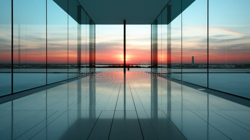 The Sun is Setting through the Glass Walls of a Building. Generative AI ...