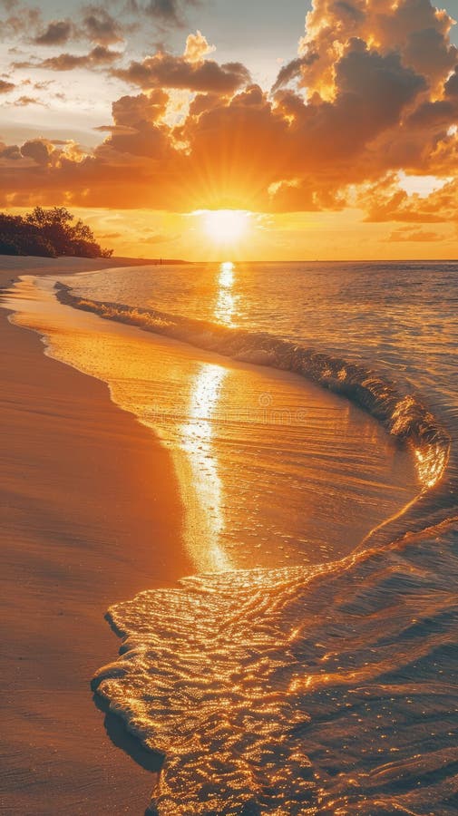 The Sun is Setting on the Horizon, Casting a Warm Glow Over the Water ...