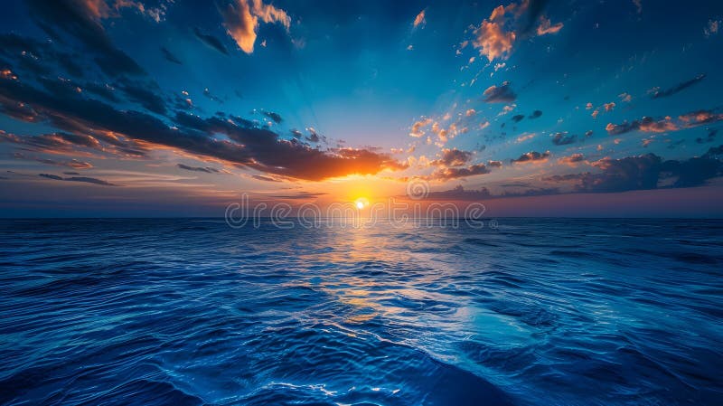 The Sun Setting on the Horizon, with Waves in Front of it Stock Image ...