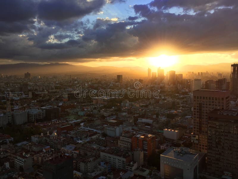 Sun Setting on the Mexico City Skyline at Sunset Stock Photo - Image of ...