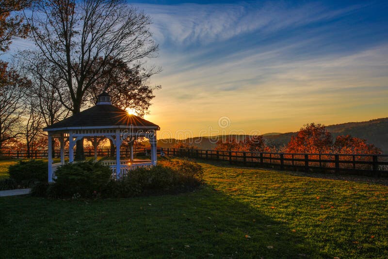Sun Setting in Open Park Area. Stock Photo - Image of grass, color ...