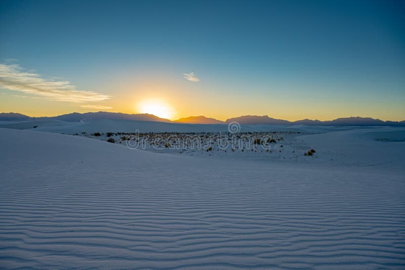 Sun Setting Over Camping Area in White Sand Dunes Stock Photo - Image ...