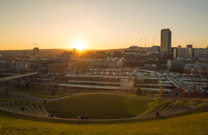 The Sun Setting Over the City of Sheffield in South Yorkshire Editorial ...