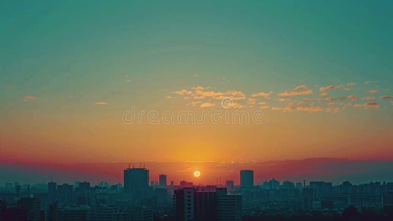 Sun Setting Over City Skyline Stock Image - Image of cityscape ...