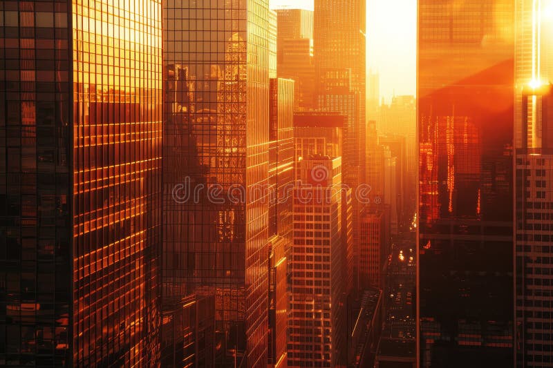 The Sun is Setting Over a City with Tall Buildings Stock Image - Image ...
