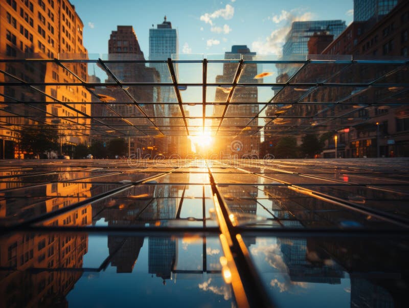 The Sun Setting Over a Cityscape with Buildings in the Background Stock ...