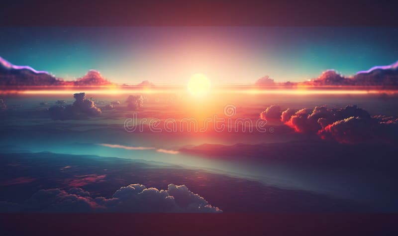 The Sun is Setting Over the Clouds in the Sky Over the Ocean Stock ...