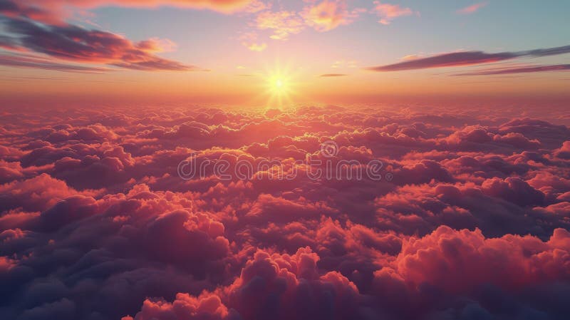 Sun Setting Over Clouds in Sky Stock Image - Image of sunset ...