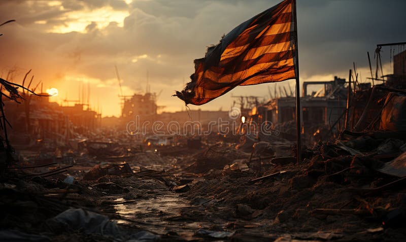 Sun Setting Over Destroyed City Stock Photo - Image of shadows, eerie ...