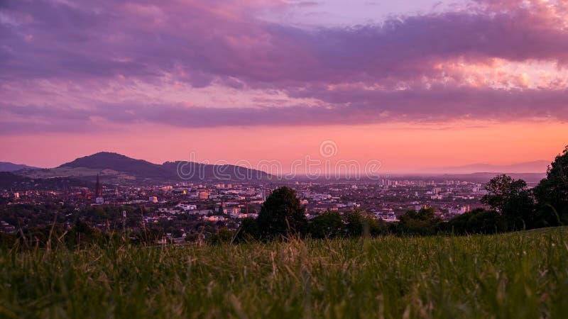 Sunset over Freiburg stock photo. Image of cathedral - 130814070