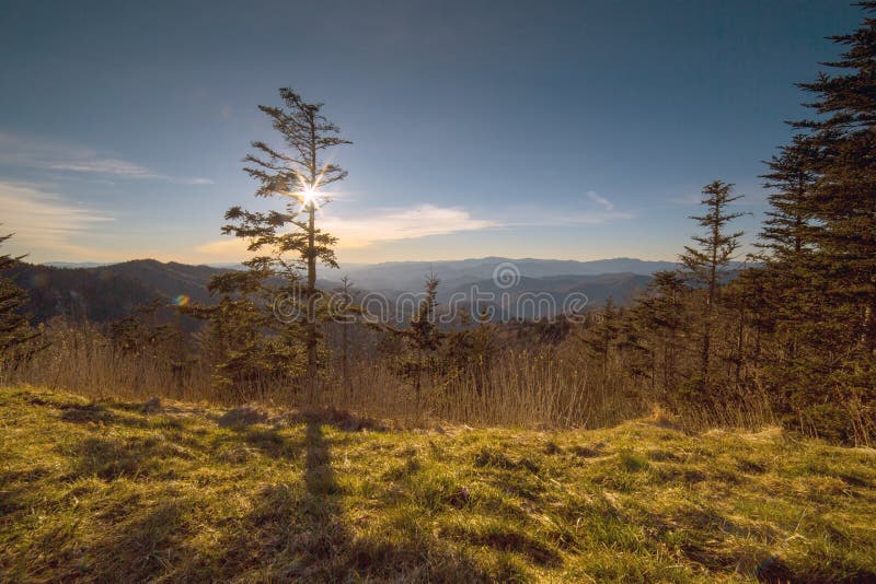 The Sun Setting Over the Great Smoky Mountains of North Carolina Stock ...