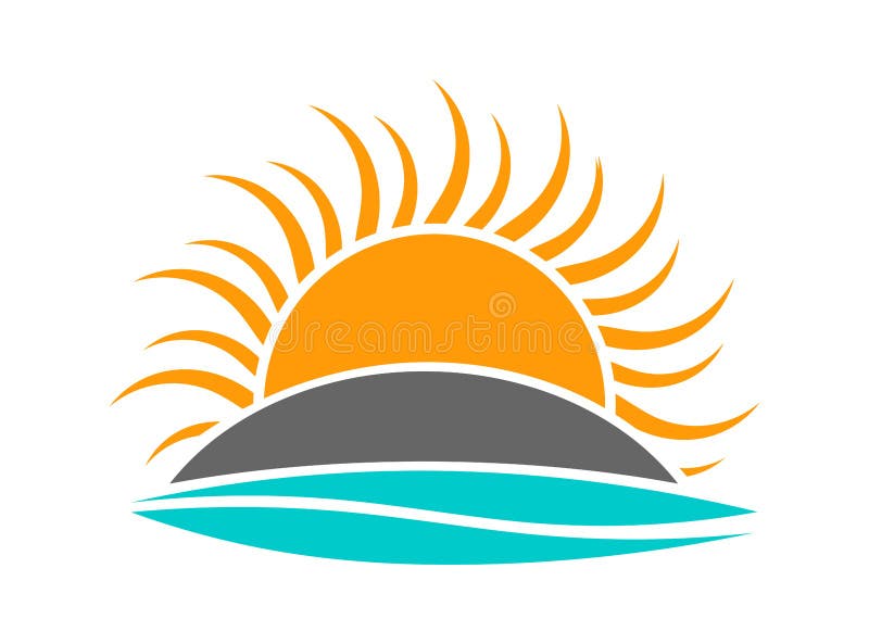 Sun Setting Over Island and Sea Wave Icon Logo Stock Vector ...