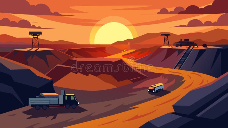 The Sun Setting Over a Massive Open Pit Mine Filled with Tar Sands and ...