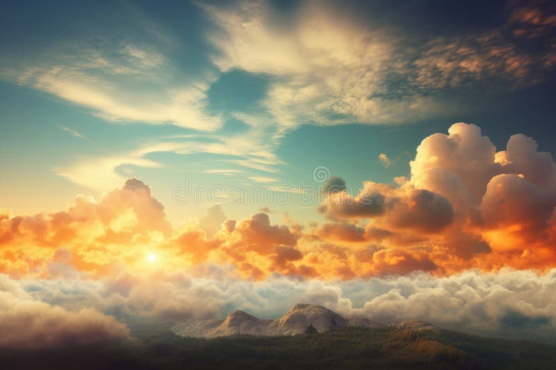 The Sun is Setting Over a Mountain Range with Clouds in the Foreground ...