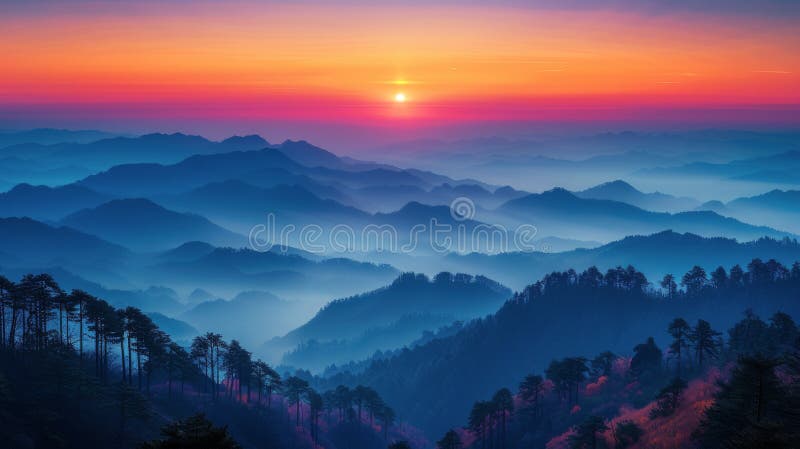 Sun Setting Over Mountain Range Stock Photo - Image of atmosphere ...