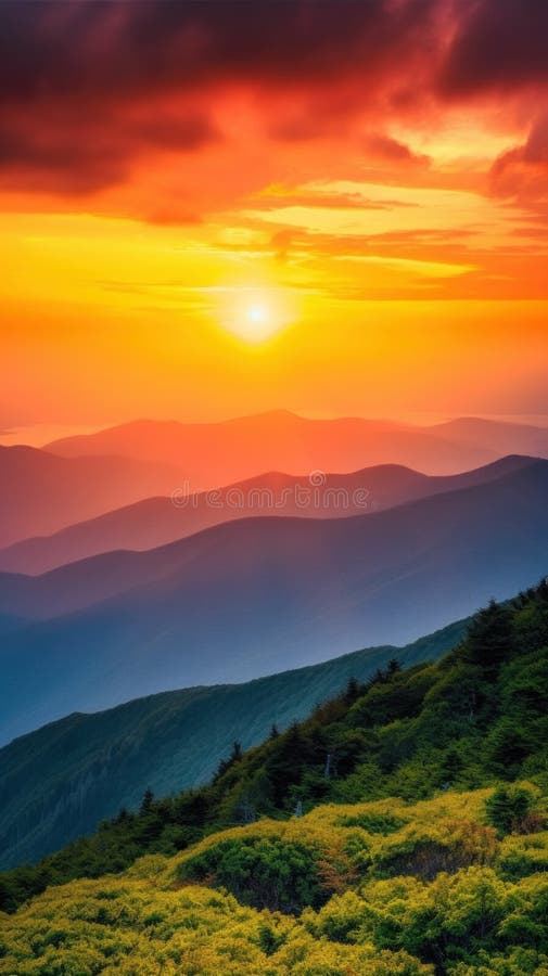 The Sun is Setting Over the Mountains in the Distance. AI Generative ...