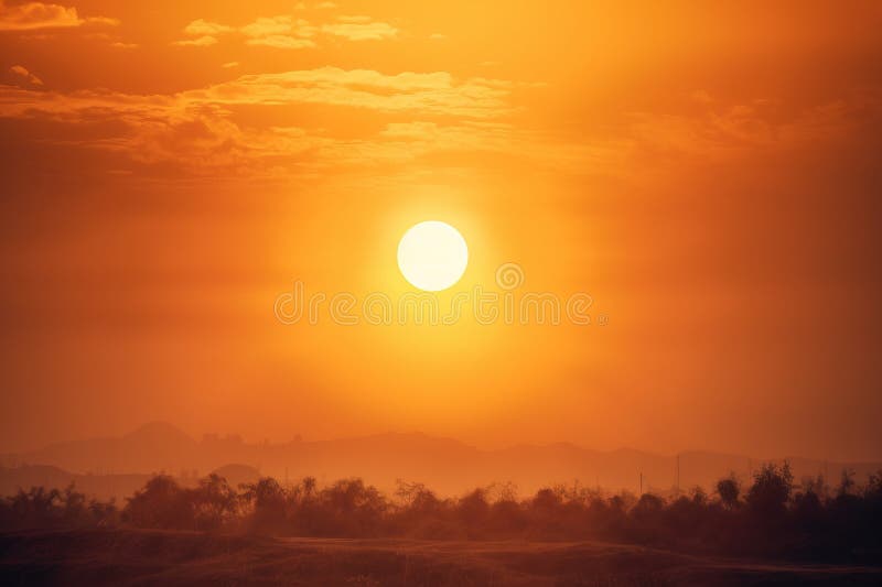 The Sun is Setting Over the Mountains in the Distance with Trees in the ...