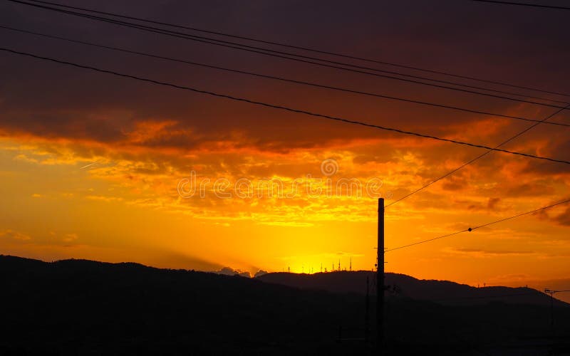 Sun setting over Mt Ikoma stock image. Image of landscape - 118550791