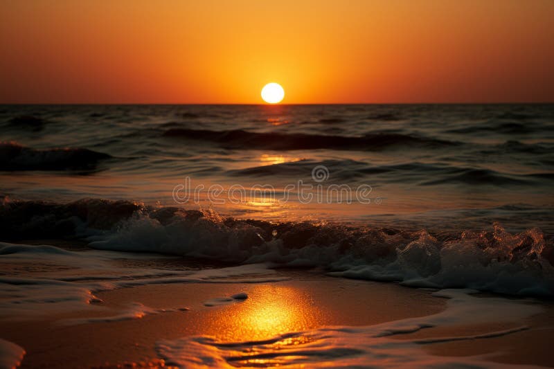 The Sun is Setting Over the Ocean Stock Illustration - Illustration of ...