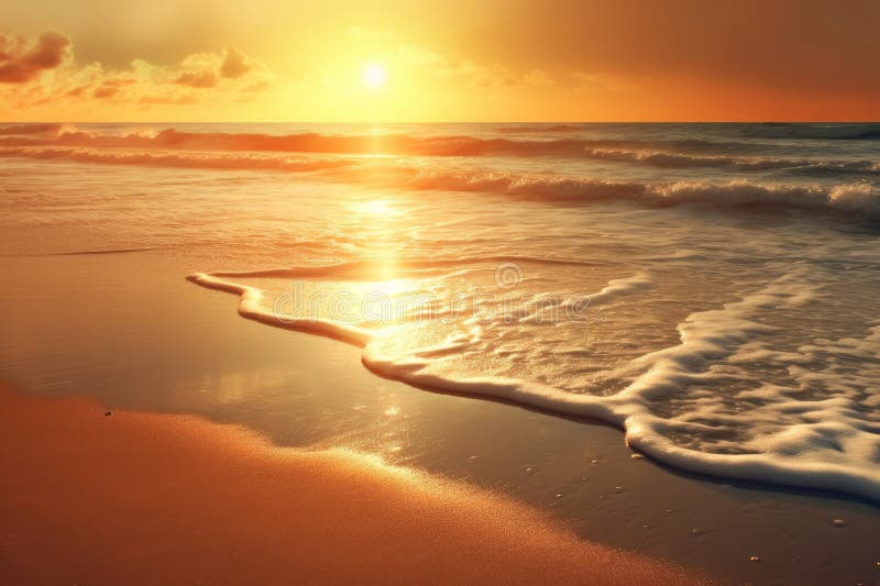 The Sun is Setting Over the Ocean on the Beach Stock Illustration ...