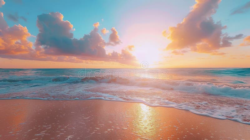 Sun Setting Over Ocean at Beach Stock Image - Image of nature, seascape ...
