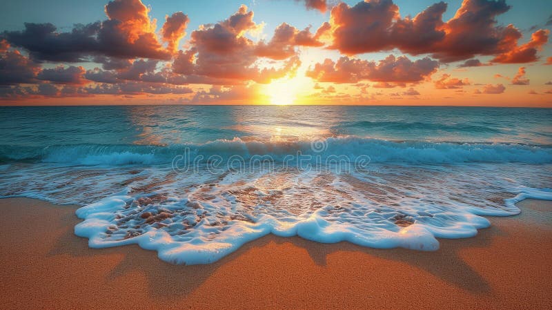 Sun Setting Over Ocean at Beach Stock Photo - Image of landscape ...