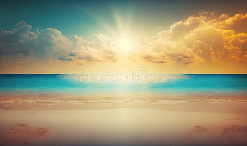 The Sun is Setting Over the Ocean on a Beach with Waves Stock ...