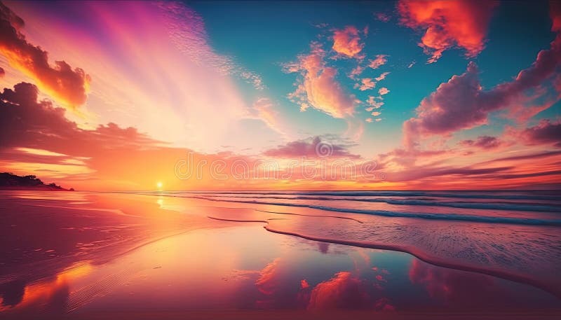 The Sun is Setting Over the Ocean with Clouds in the Sky Stock ...