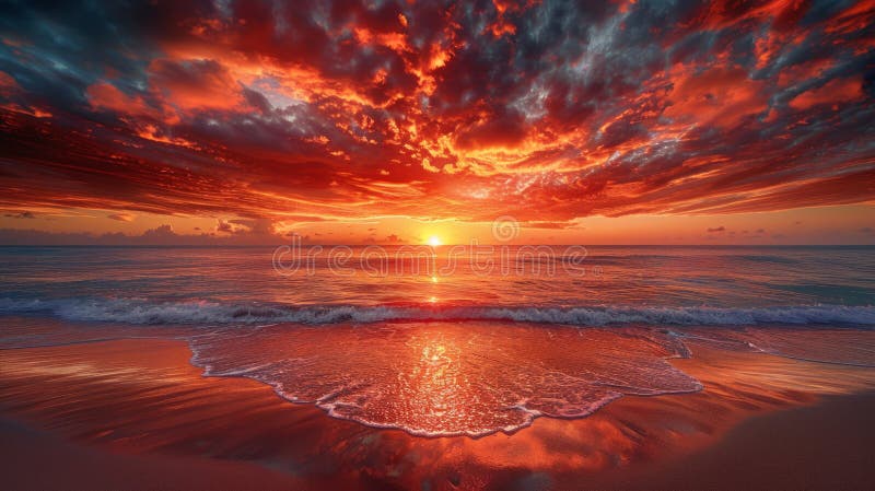 Sun Setting Over Ocean with Clouds Stock Photo - Image of sunset ...